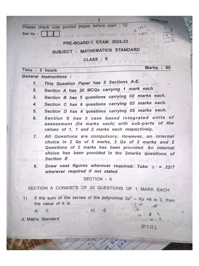 PB-1, Maths QP | PDF