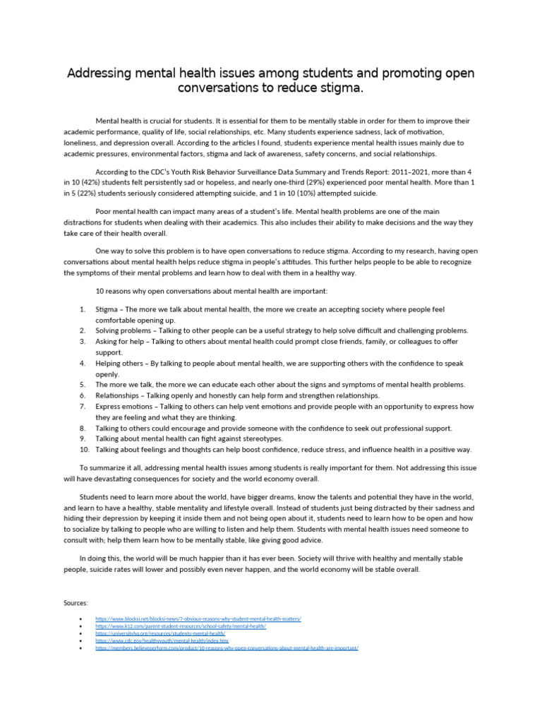 Addressing Mental Health Issues Among Students and Promoting Open ...