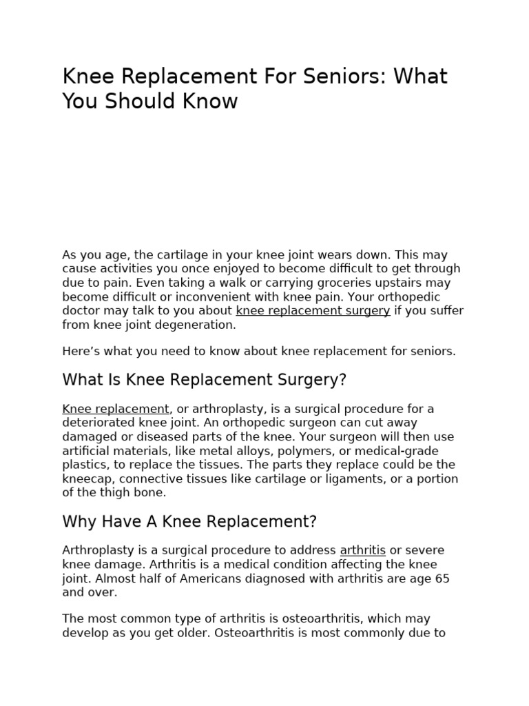 Knee Replacement Guide for Seniors | PDF | Osteoarthritis | Surgery