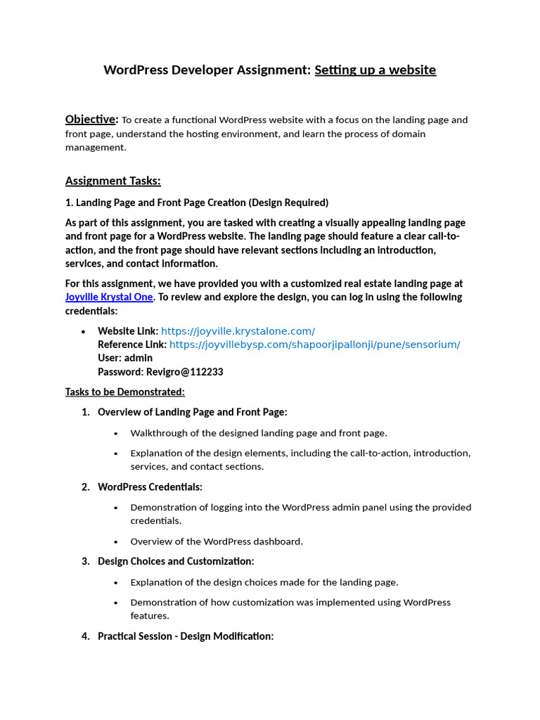 Wordpress Developer Assignment | PDF