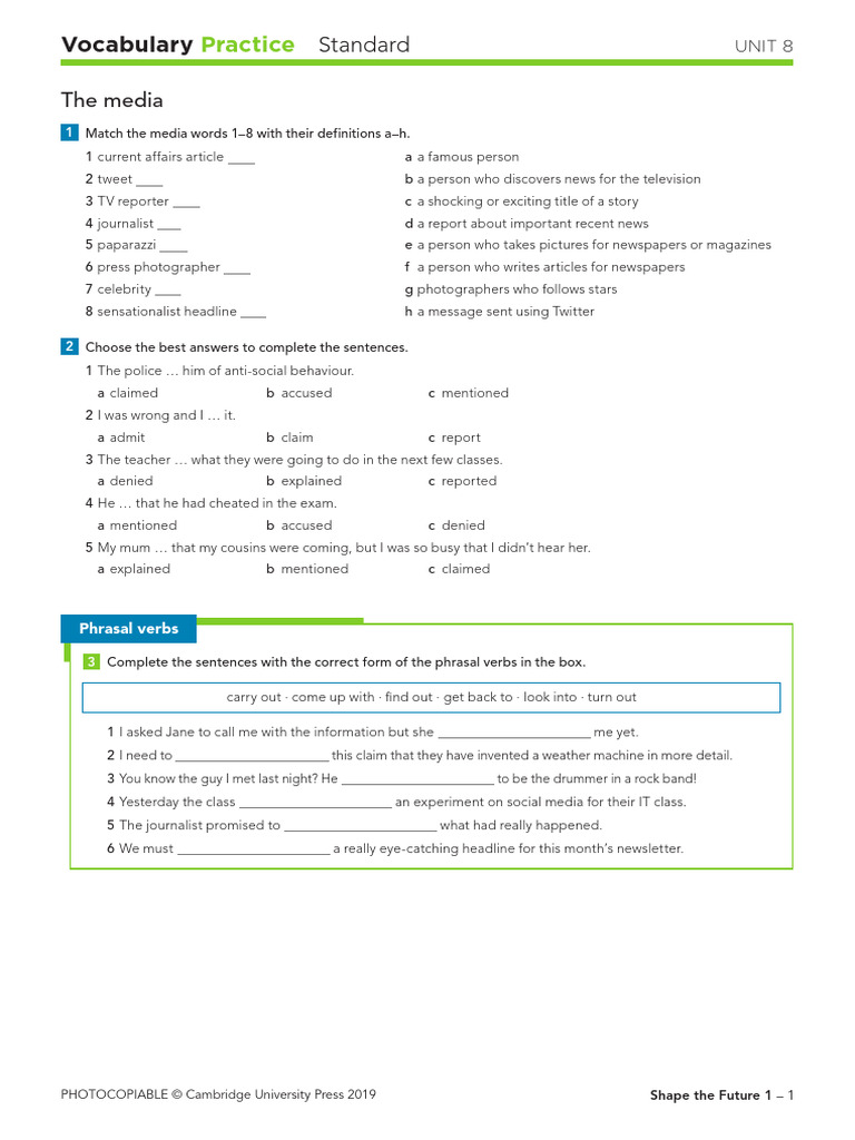Media Vocabulary and Phrasal Verbs Practice | PDF