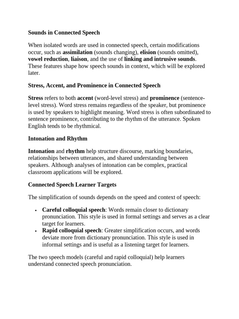 CONNECTED SPEECH - 16.10 | PDF | Stress (Linguistics) | Word