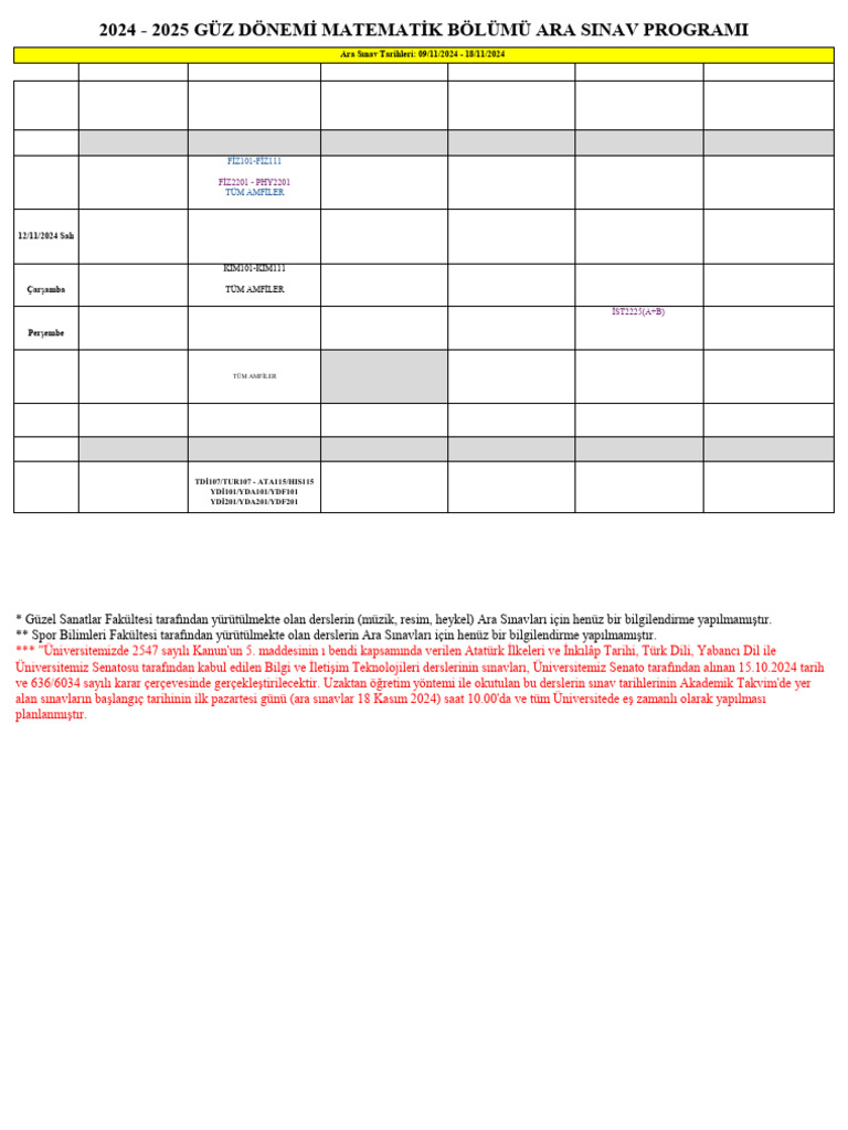 2024 2025 Guz Donemi Arasinav Programi 2 | PDF