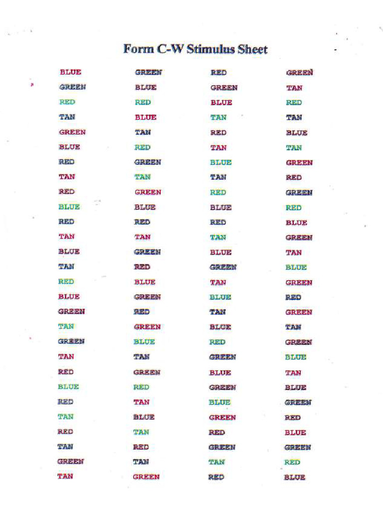 Form C-W Stimulus Sheet | PDF