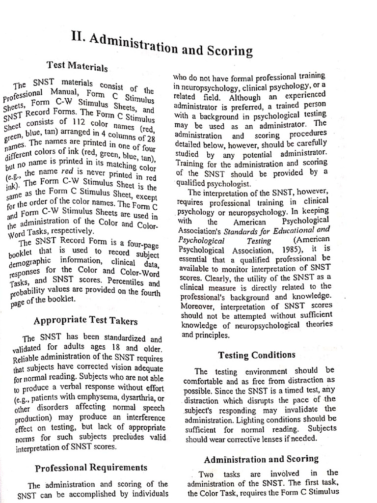 Administration and Scoring of SNST | PDF