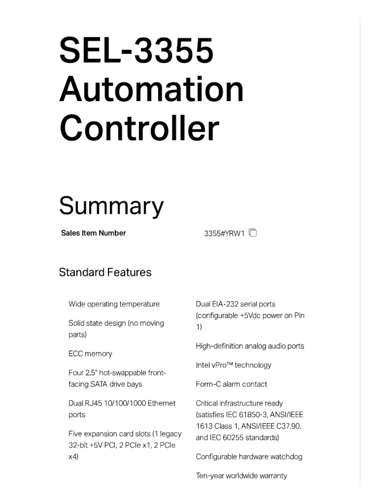 SEL-3355 Configuration For RFQ | PDF