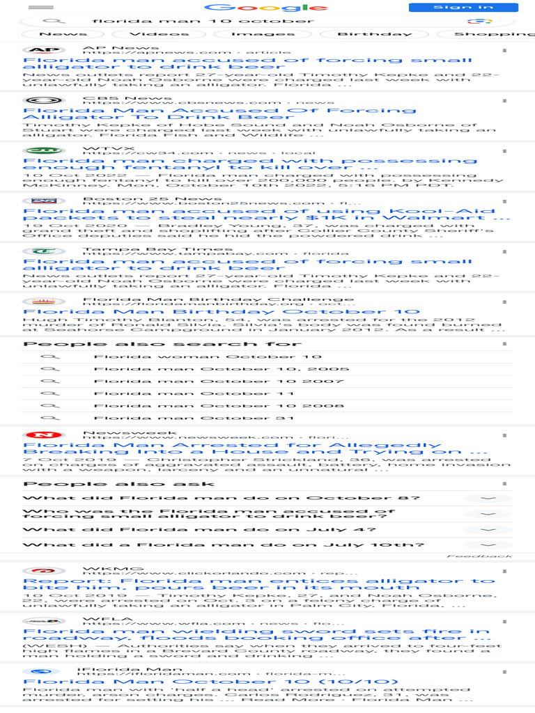 Florida Man 10 October - Google Search | PDF | Crimes | Crime & Violence