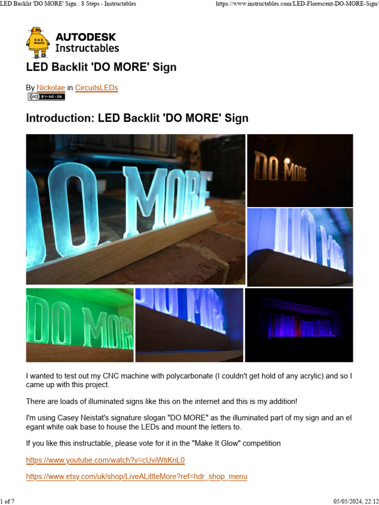 LED Backlit 'DO MORE' Sign 8 Steps - Instructables | PDF | Materials