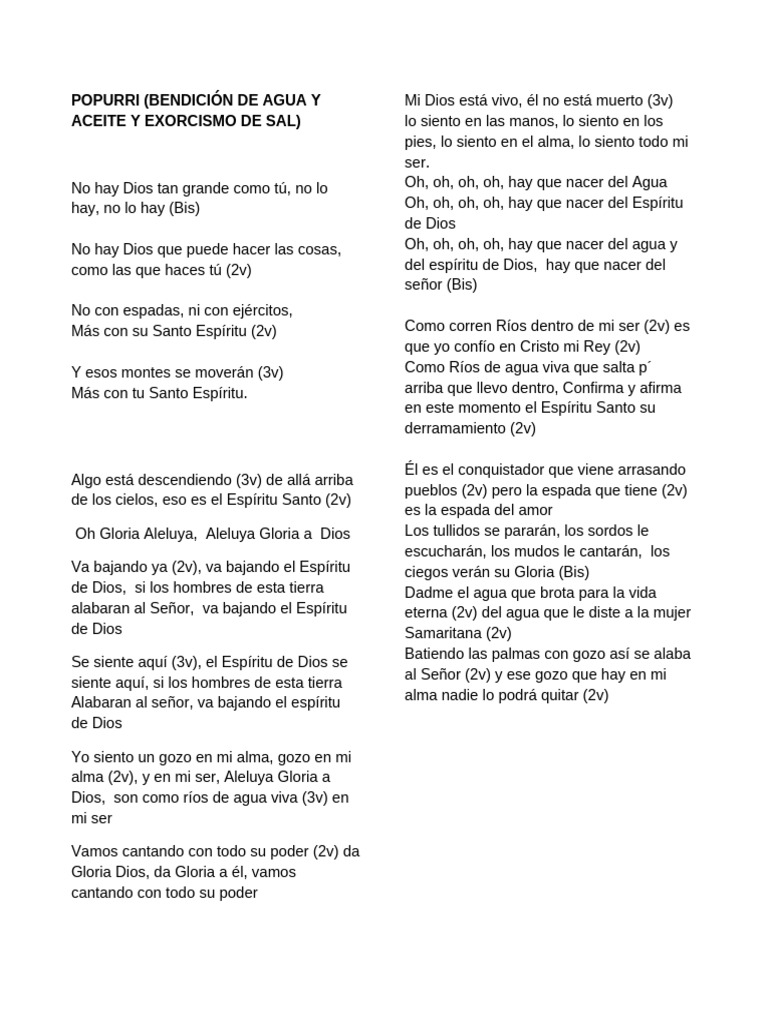 Popurri Bendicio Agua y Exhorsisar Sal | PDF | espíritu Santo | Creencia religiosa y doctrina