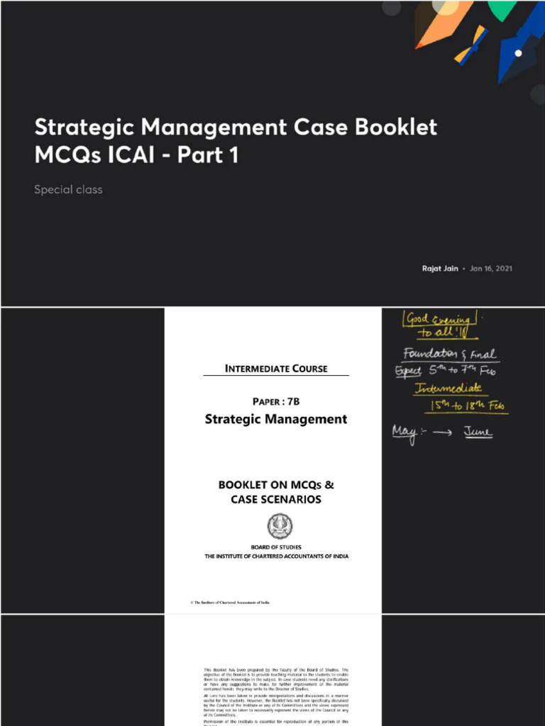 Strategic Management Case Booklet MCQs ICAI Part 1 With Anno | PDF
