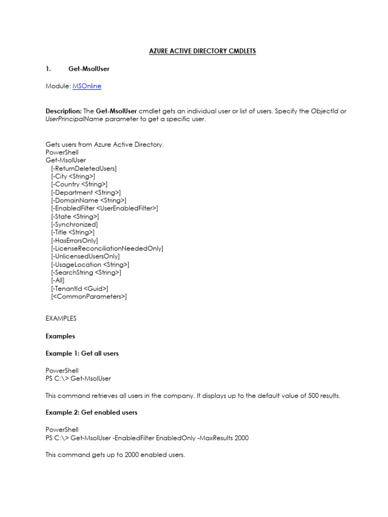 Azure AD Cmdlets User Management Guide | PDF | Active Directory ...