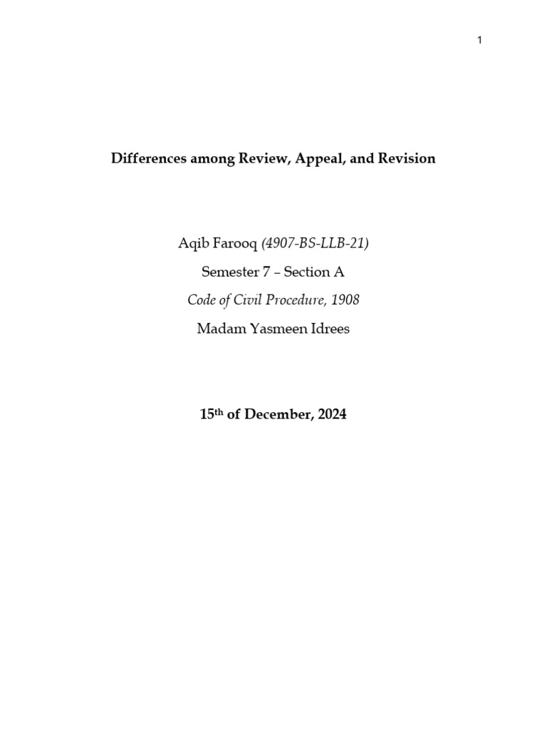 Sem. 7 - Sec. A - 4907 (Aqib Farooq) - CPC Assignment | PDF | Appeal | Lawsuit