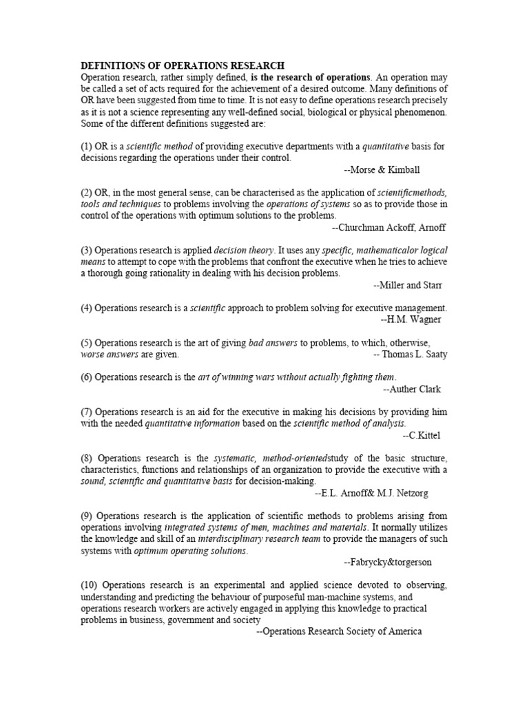 DEFINITIONS OF OR | PDF | Operations Research | Scientific Method