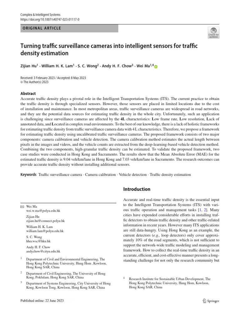 Turning Traffic Surveillance Cameras Into Intelligent Sensors For Traffic Density Estimation | PDF