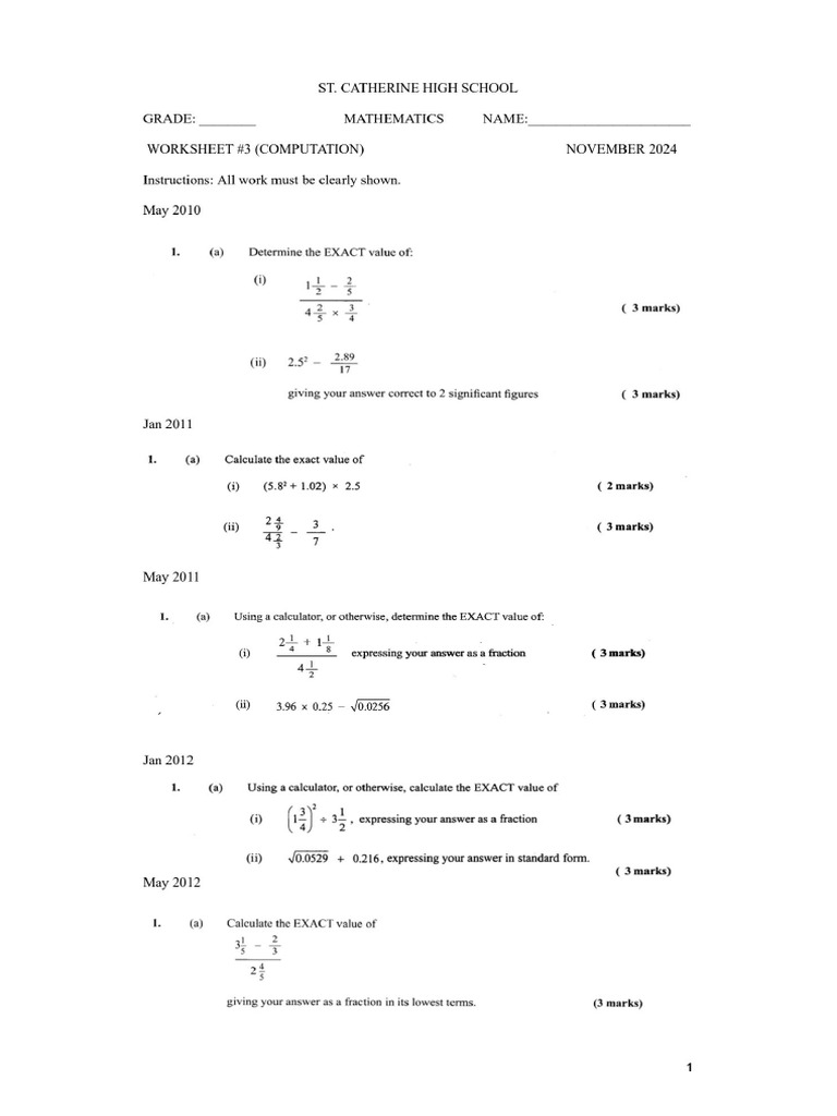 Worksheet - 3 Computation | PDF