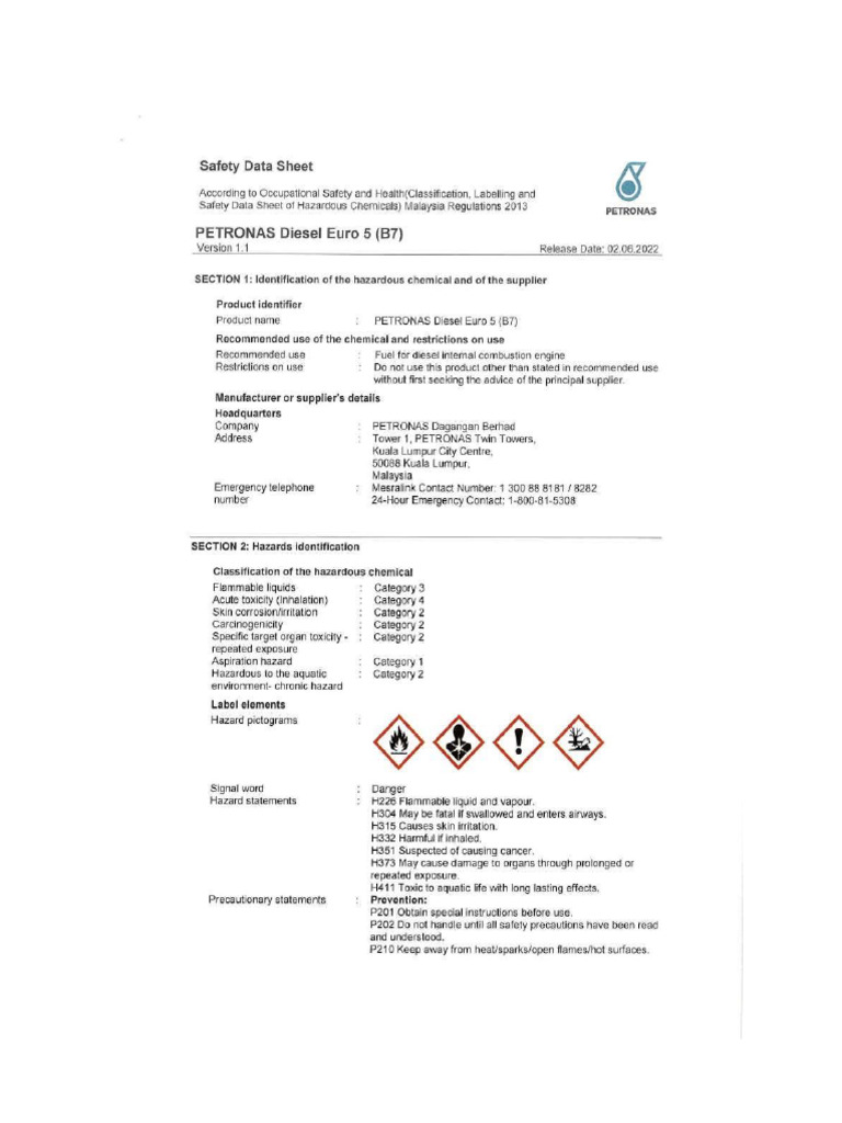 Petronas Diesel SDS | PDF
