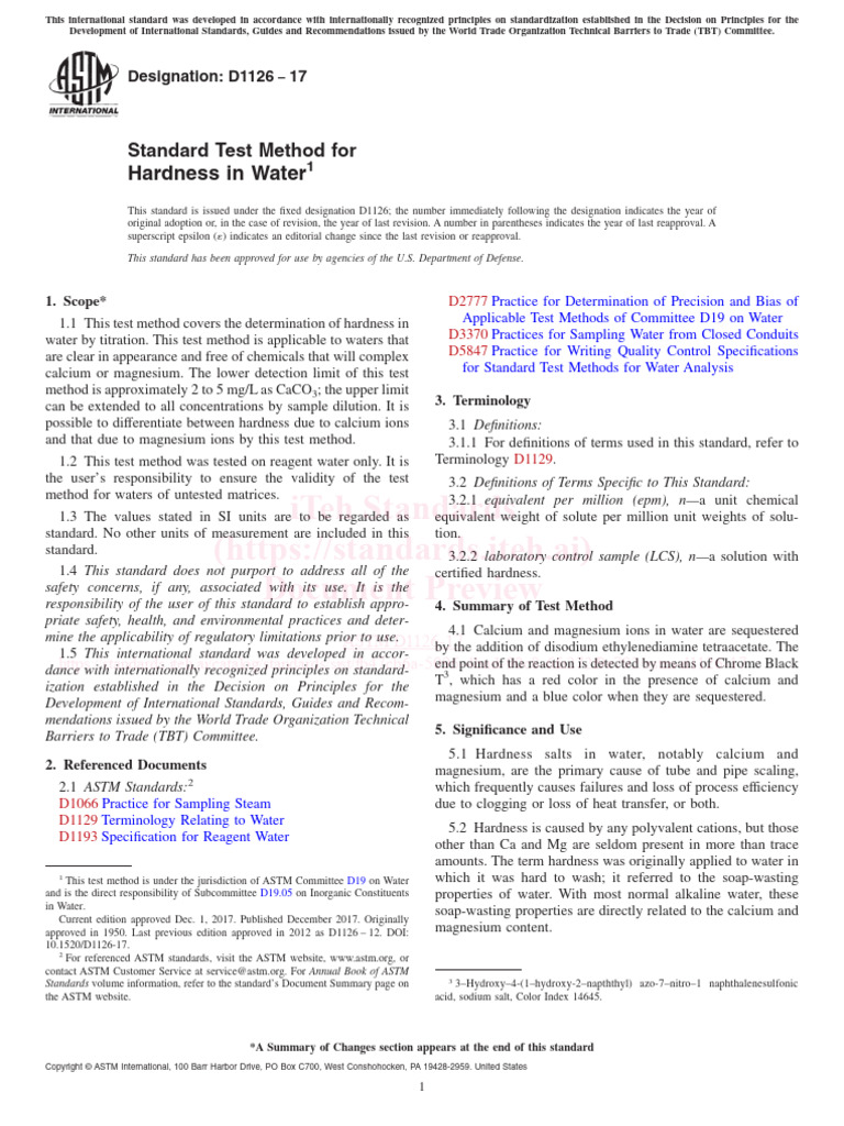 Astm D1126 17 | PDF | Ethylenediaminetetraacetic Acid | Magnesium