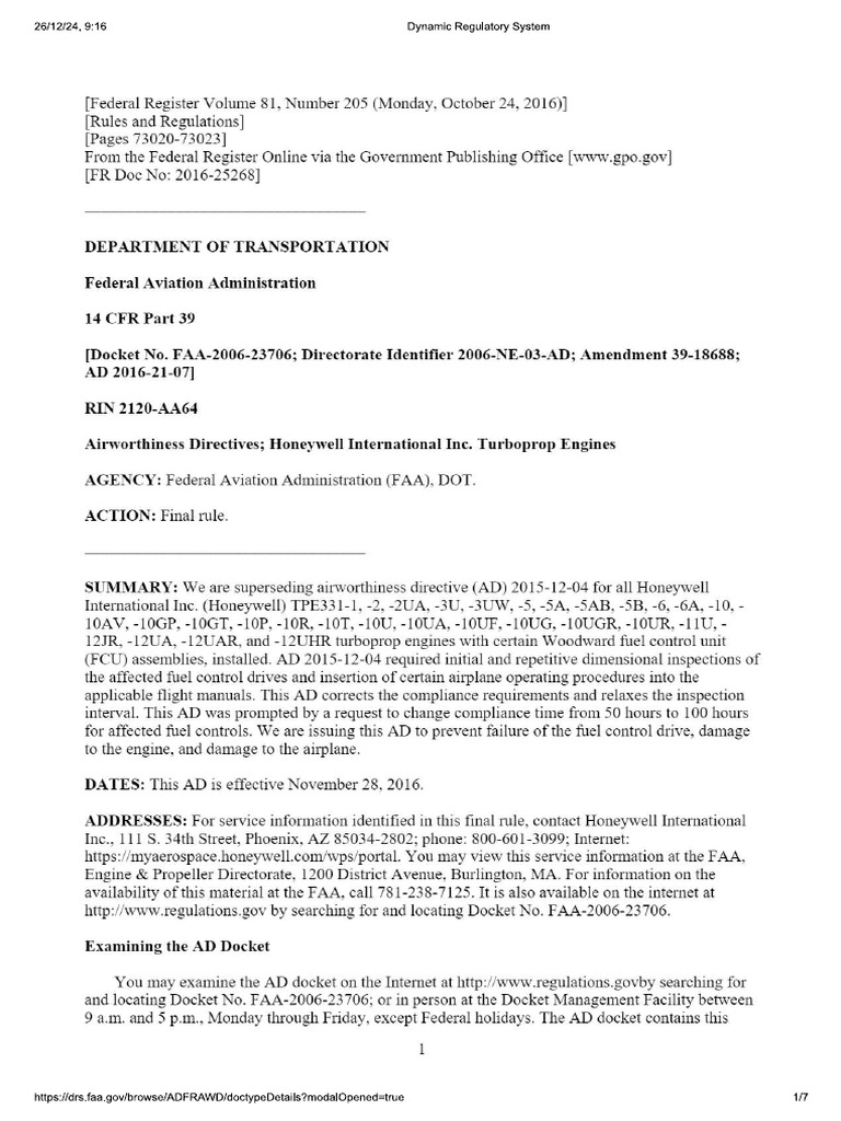 Faa Ad 2016-21-07 | PDF