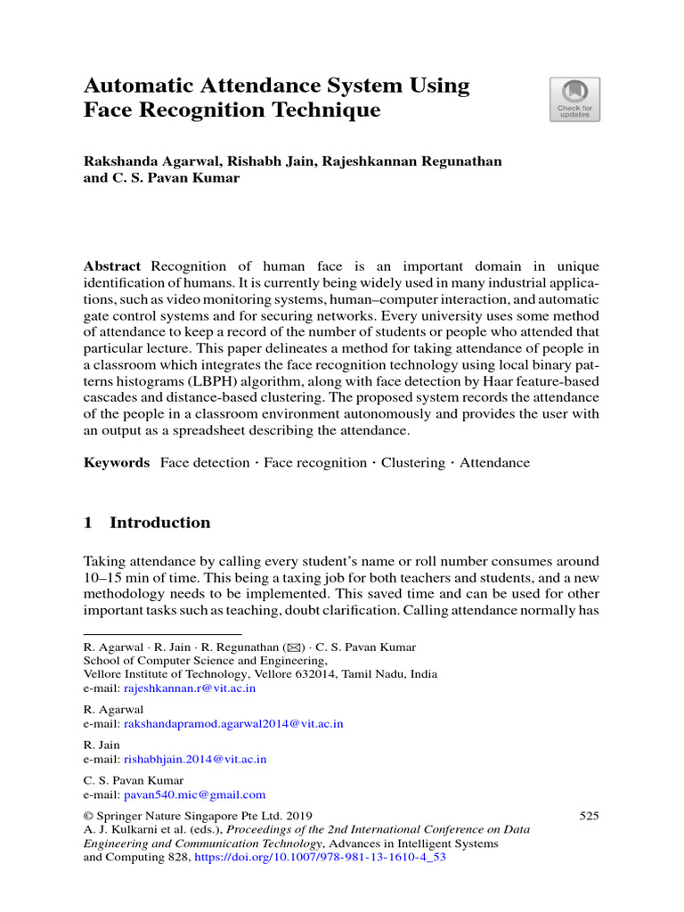 Automatic Attendance System Using Face Recognition Technique | PDF | Support Vector Machine ...
