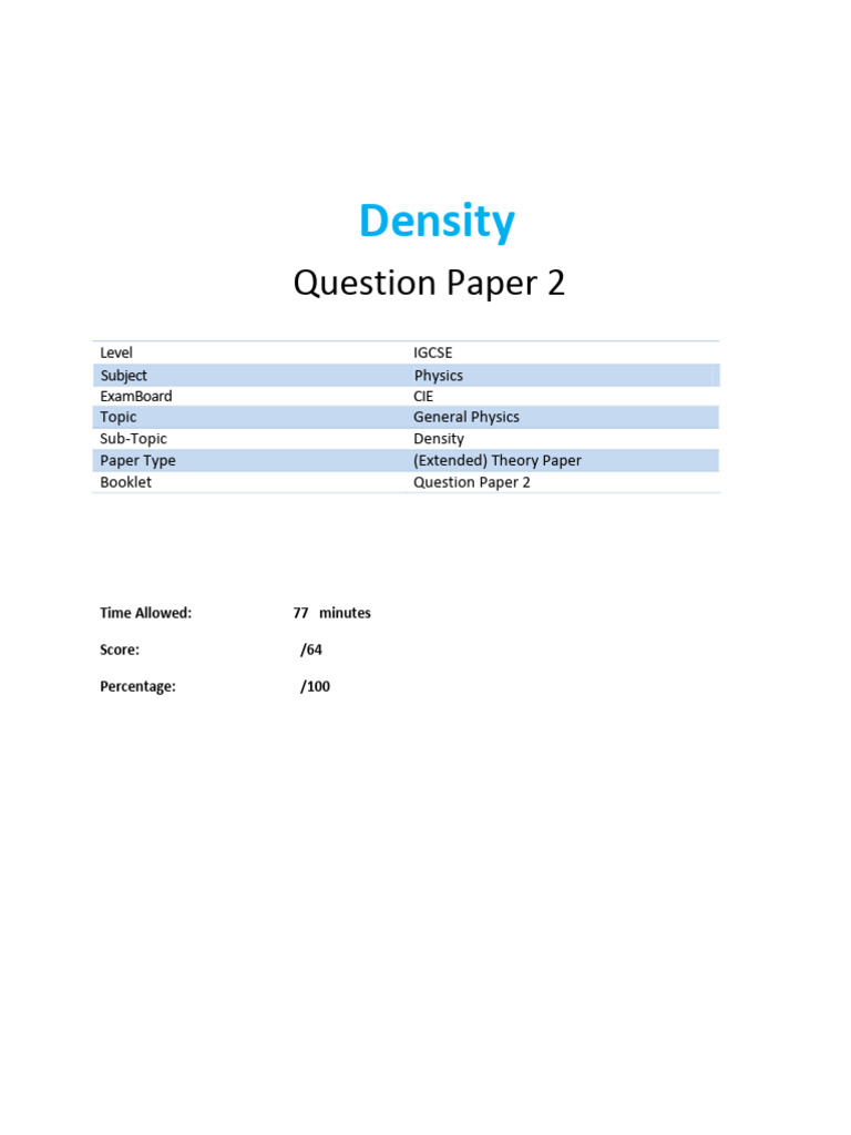 14.2-Density-Cie Igcse Physics Ext-Theory-Qp 2 Files Merged | PDF | Volume | Density