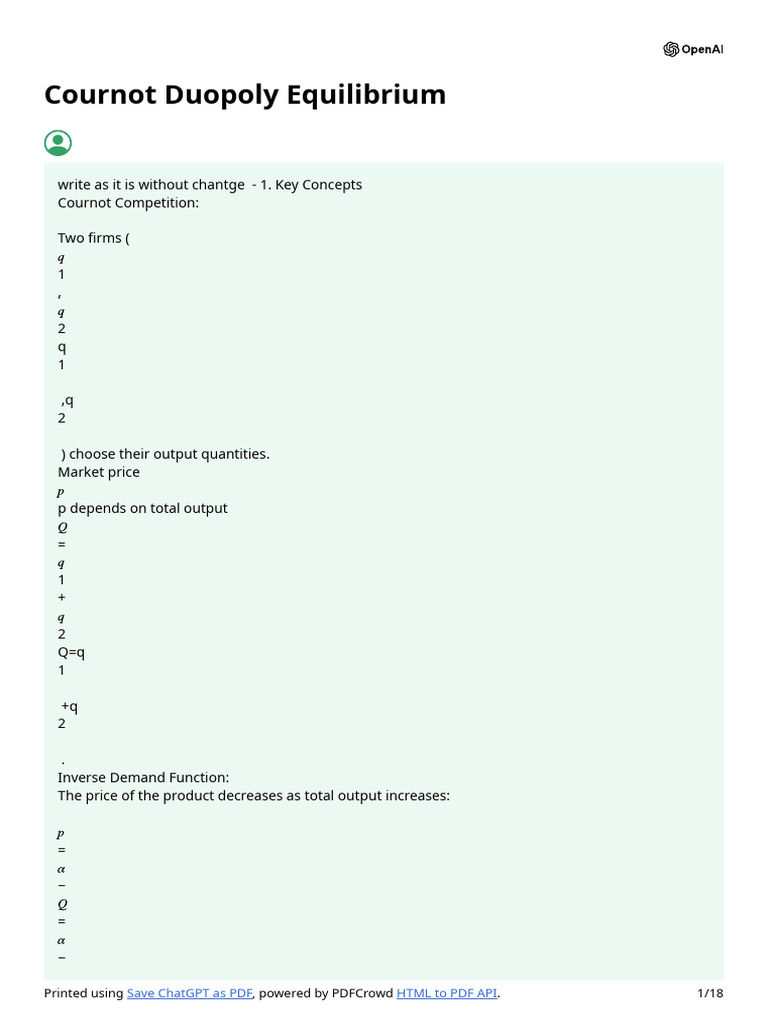 Cournot Duopoly Equilibrium | PDF | Economic Equilibrium | Profit ...