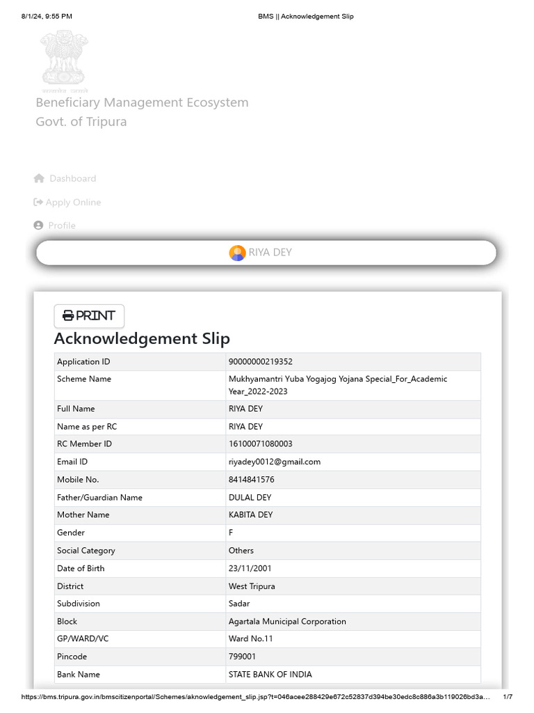 BMS __ Acknowledgement Slip | PDF
