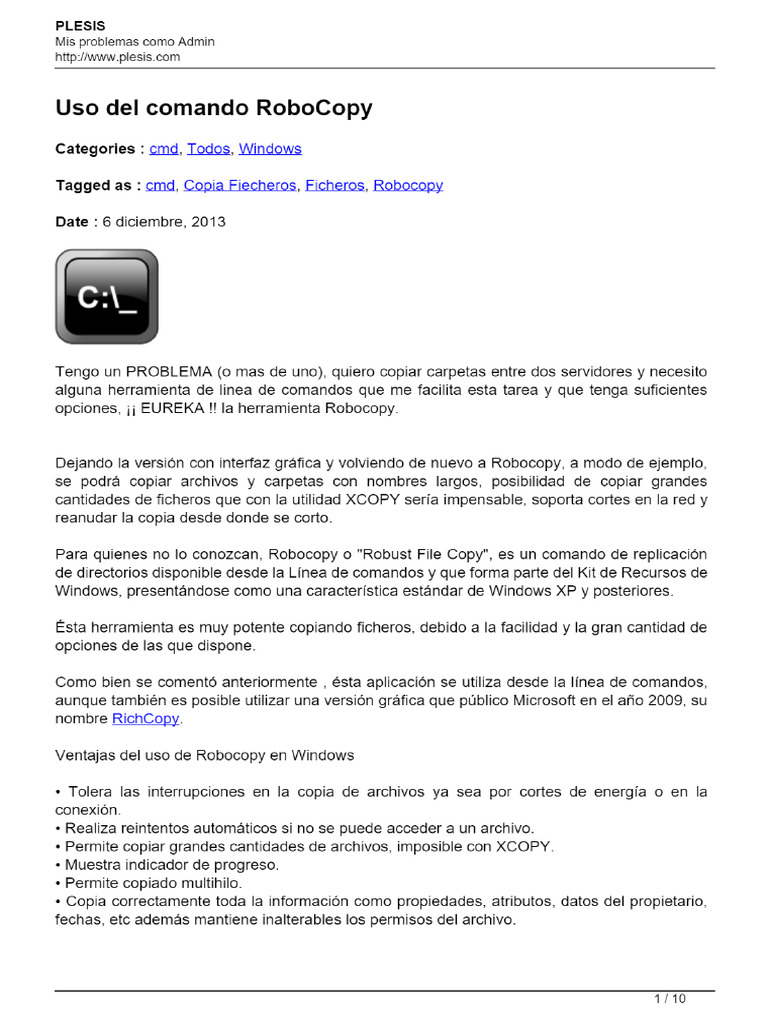Uso Del Comando RoboCopy - PDF Descargar Libre | PDF
