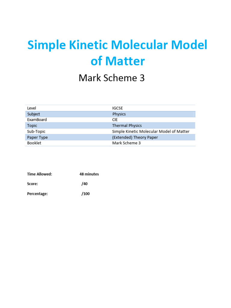 21.3-Simple-Kinetic-Molecular-Model-of-Matter-CIE-IGCSE-Physics-Ext-Theory-Ms | PDF | Gases ...