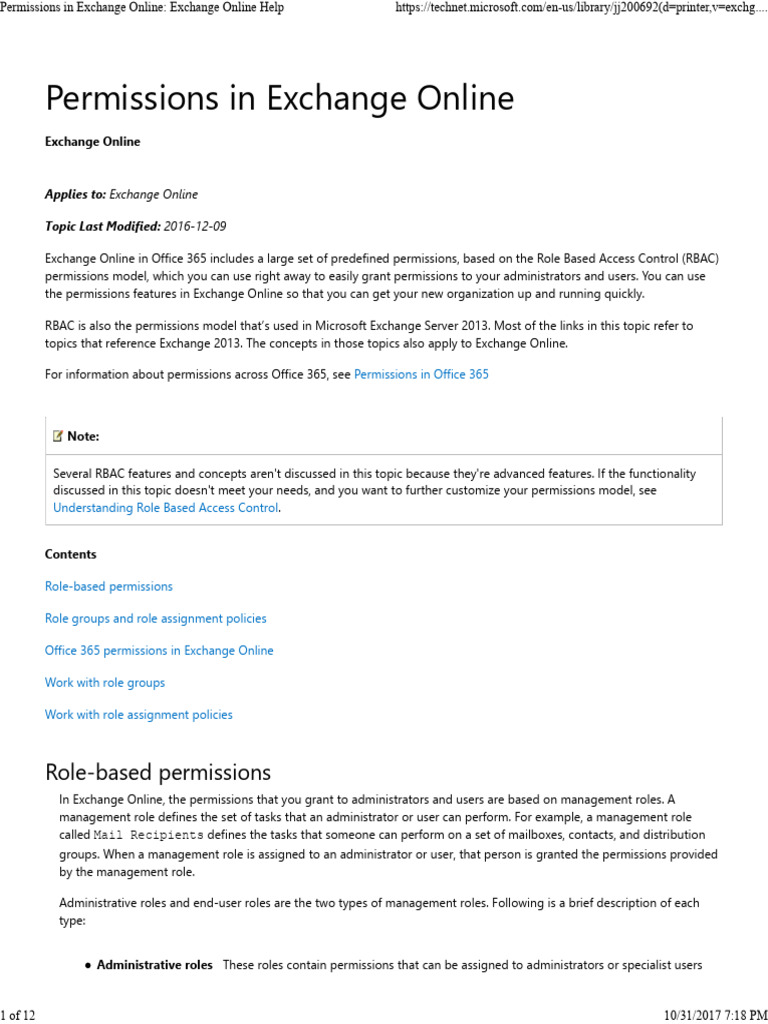 Exchange Online Permissions | PDF | Computing | Software