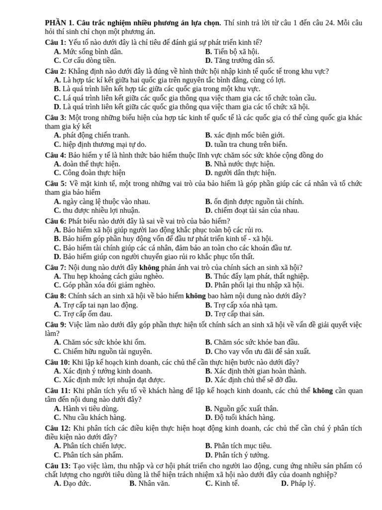 ÔN TẬP CKI GDKT&PL 12 | PDF