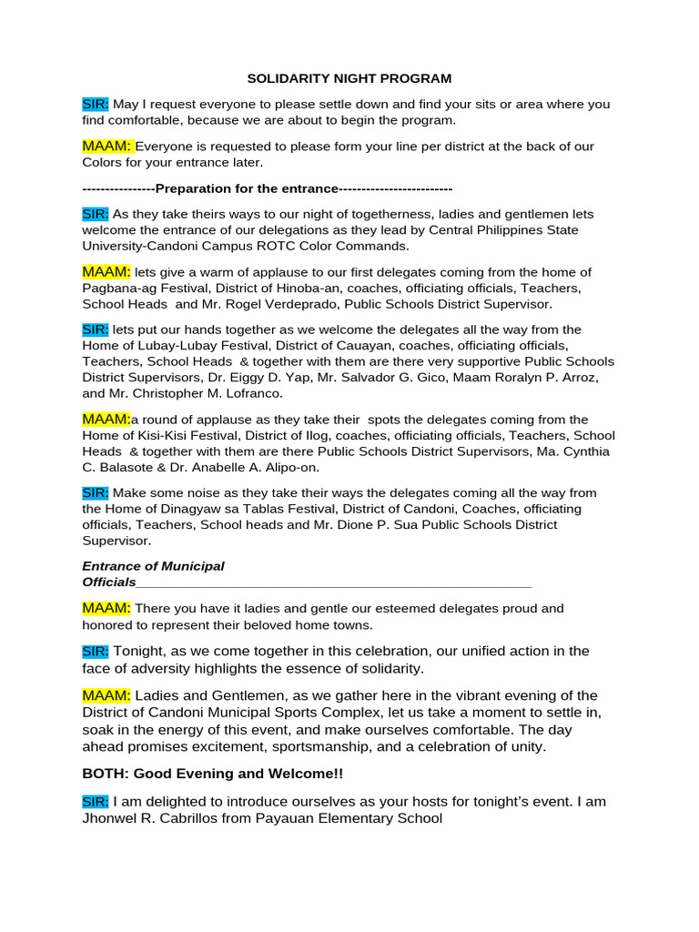 SOLIDARITY NIGHT EMCEE SCRIPt | PDF