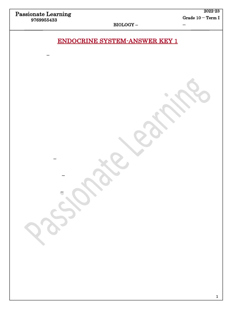 Endocrine Glands - Answer Key 1 | PDF | Endocrine System | Thyroid
