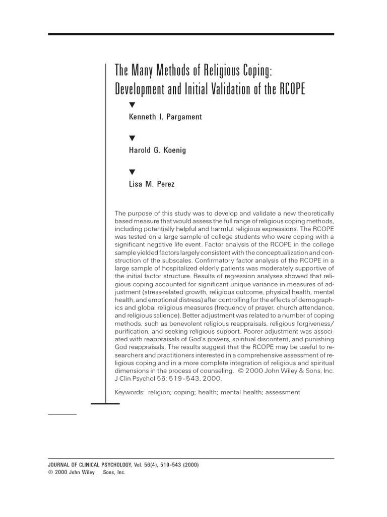 J Clin Psychol - 2000 - Pargament - The many methods of religious ...