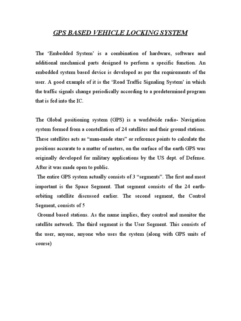 GPS Vehicle Locking System Design | PDF | Global Positioning System ...
