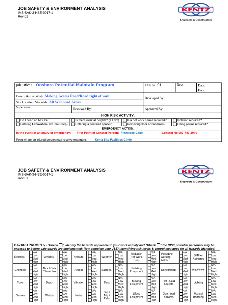 JSEA 01 Making Access Road - No Tick | PDF | Risk | Hazards