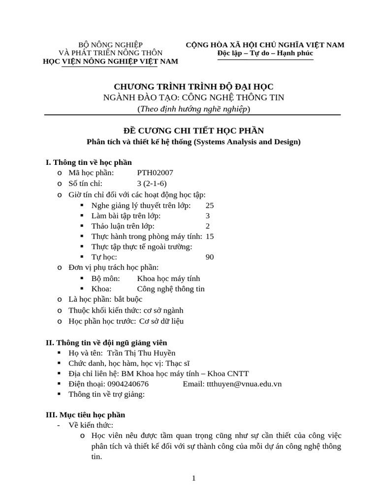 De Cuong Phan Tich Thiet Ke He Thong | PDF