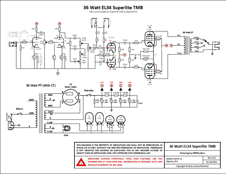 36 Watt EL34 Superlite TMB Schematic | PDF | Electrical Components | Vacuum