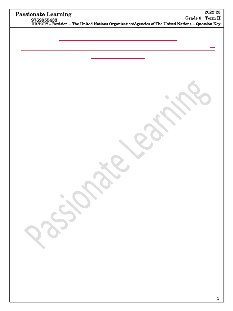 Grade 8 UN History Revision Key | PDF | United Nations | International ...