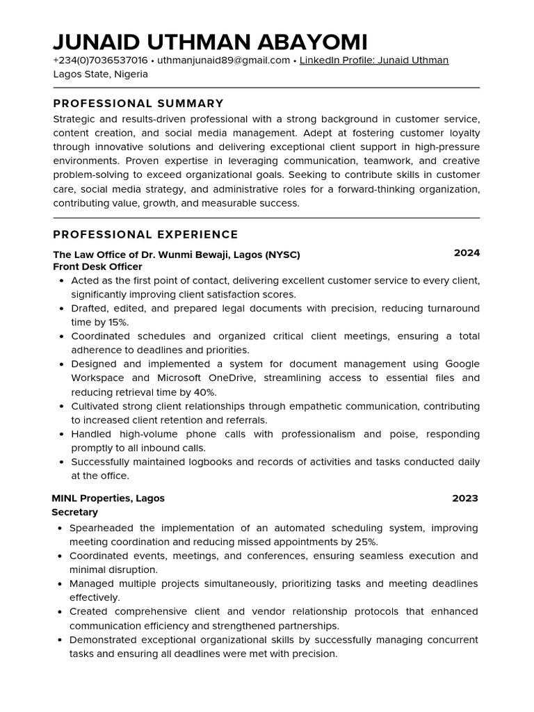 Junaid Uthman Abayomi CV | PDF | Social Media | Popular Culture & Media ...