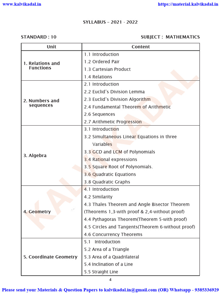 Grade 10 Math Syllabus 2021-2022 | PDF | Area | Geometry