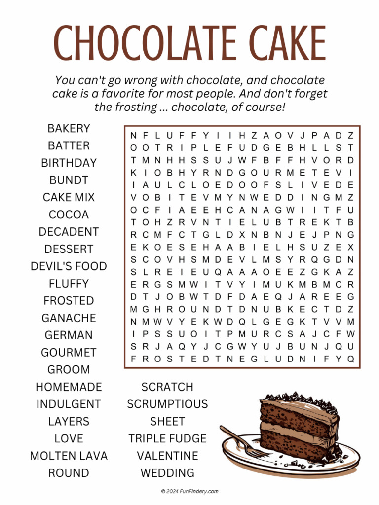 Chocolate Cake Word Search | PDF