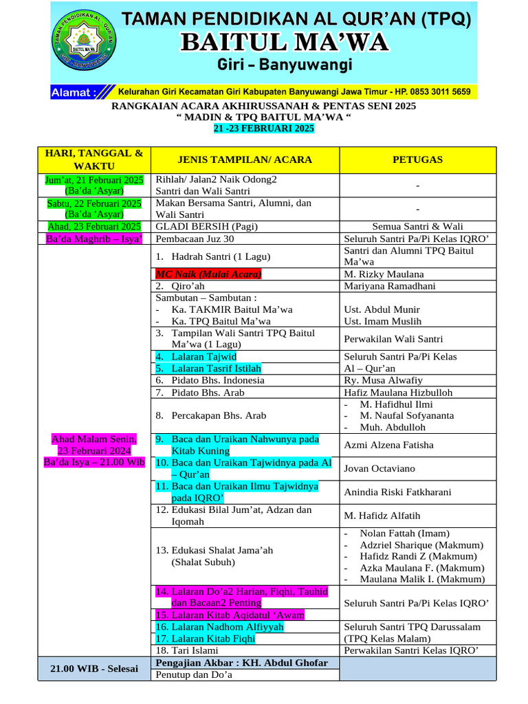 RANGKAIAN ACARA DAN TAMPILAN PENTAS SENI 2025 | PDF