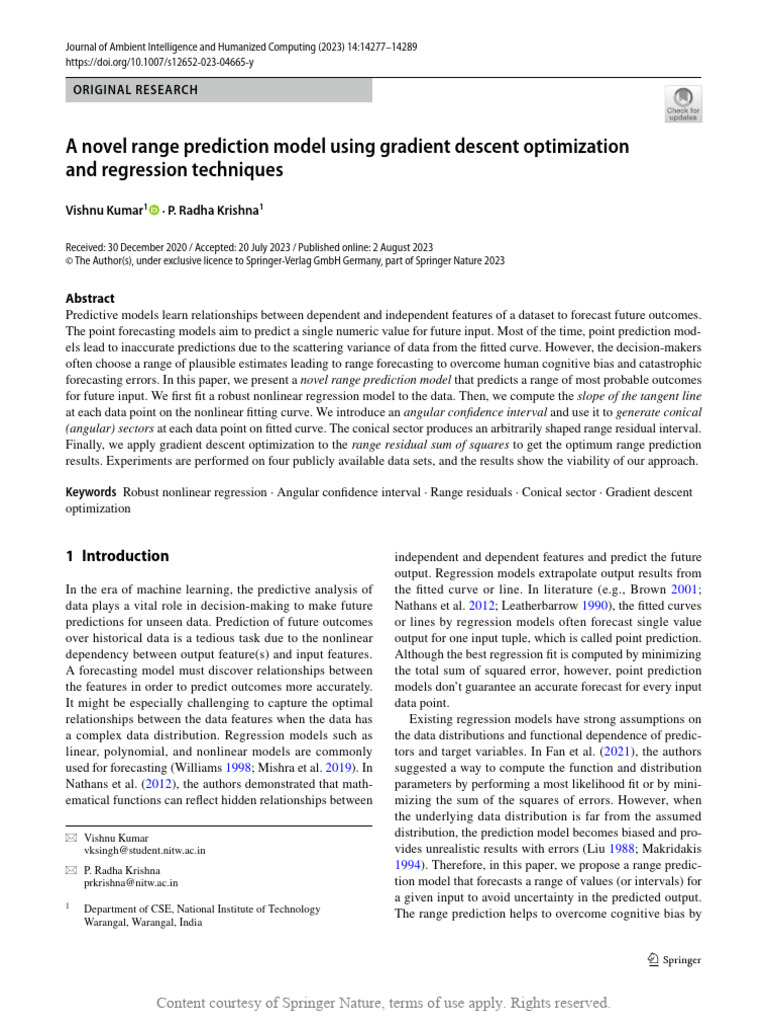 Novel Range Prediction Model Using Regression | PDF | Regression ...