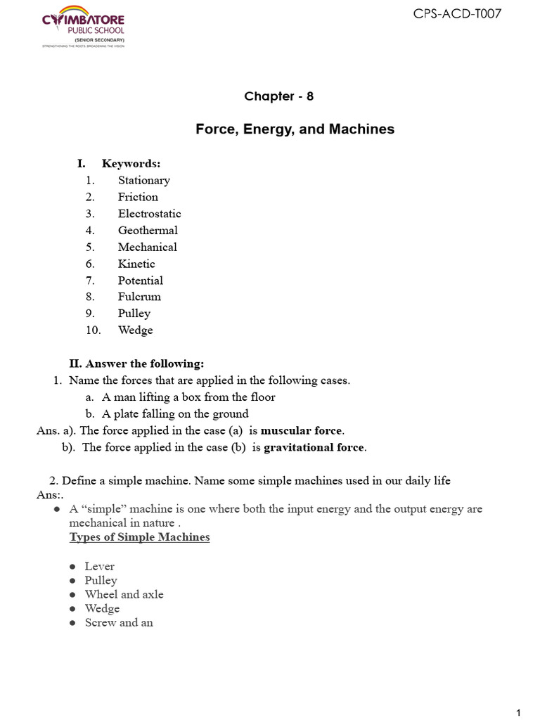 Pt3 Science Classwork | PDF | Lever | Machines