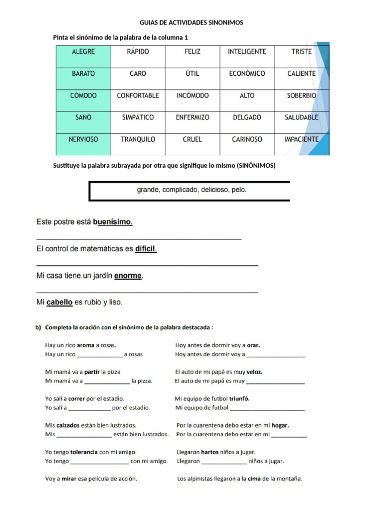 Guias de Actividades Sinonimos | PDF