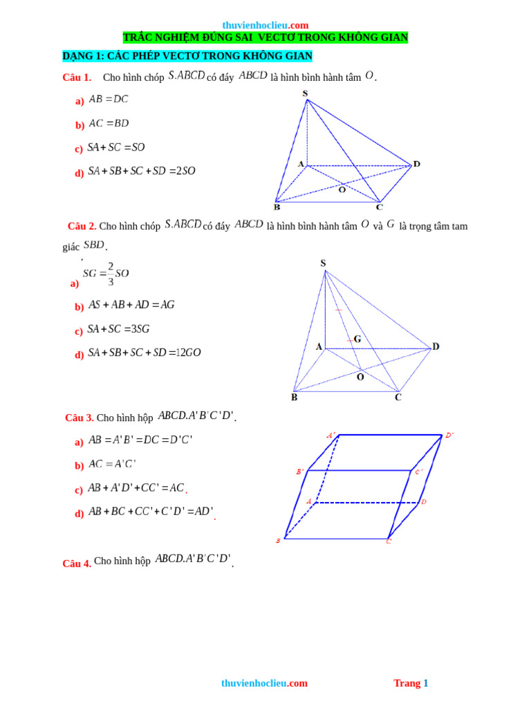 Trac Nghiem Dung Sai Vec To Trong Khong Gian Lop 12 Hay | PDF
