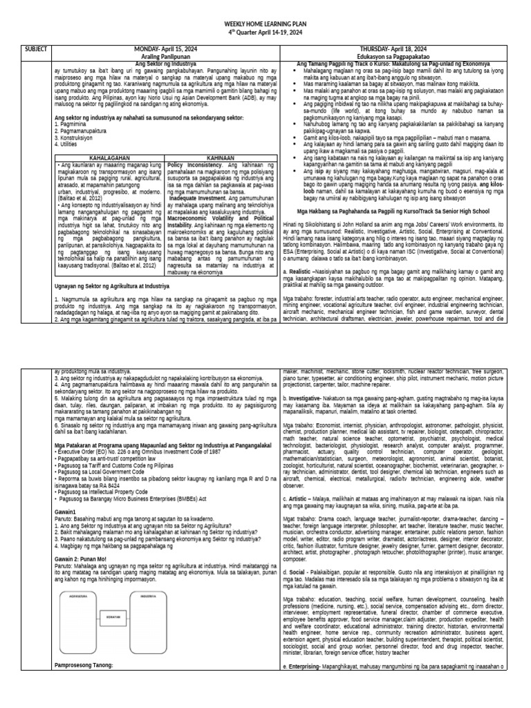 Apesp Wk3 Weekly Home Learning Plan | PDF