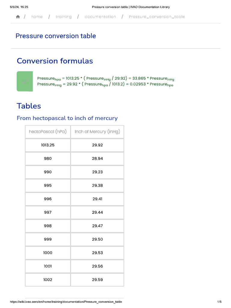Pressure Conversion | PDF