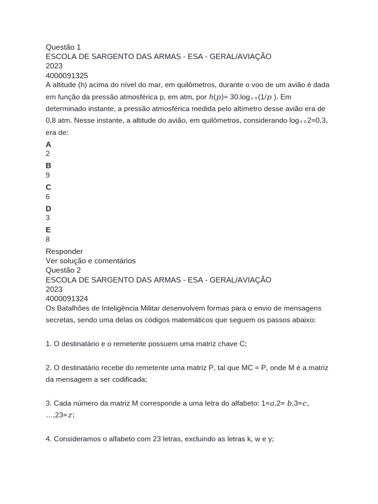Questões de Matemática para ESA 2023 | PDF | Círculo | Sargento