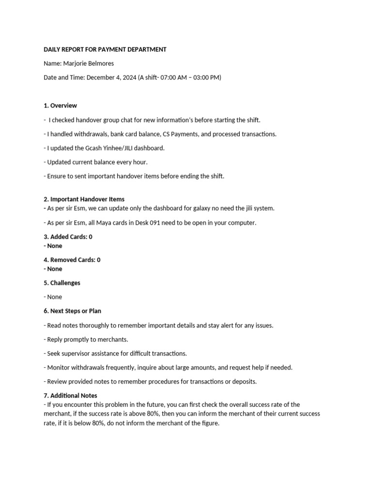 Daily Payment Department Report | PDF | Service Industries | Computing